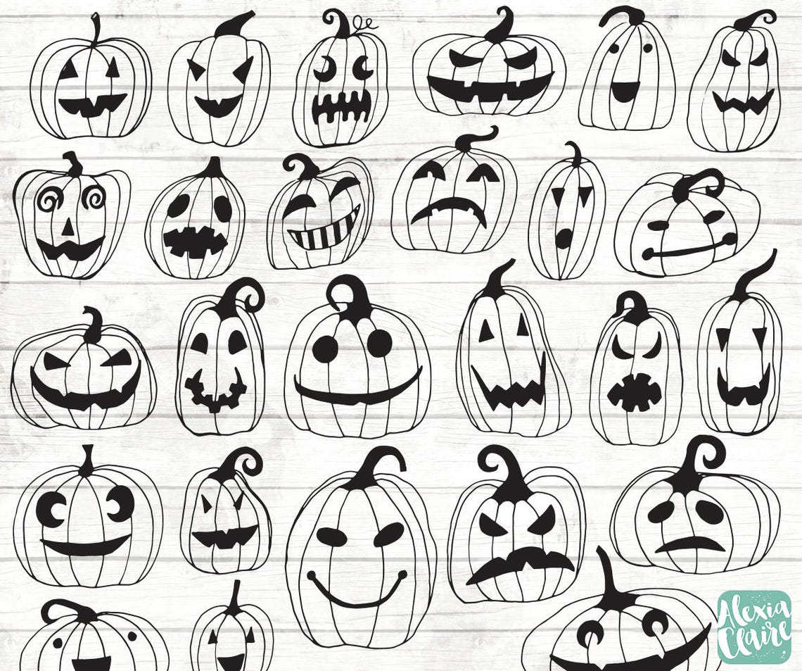 Halloween Pumpkin Clipart Hand Drawn Halloween Clip Art - Etsy