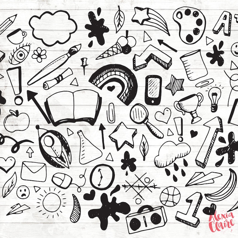 Back to School Clipart Hand Drawn Doodle Clipart Vector - Etsy