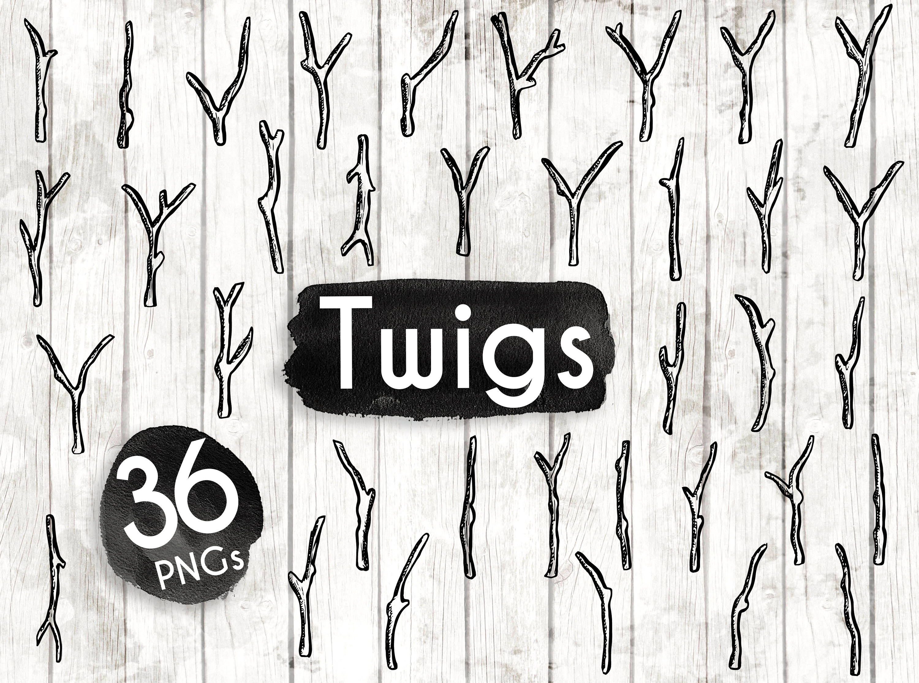 Twig Clipart 32 Hand Drawn Twigs Cliparts Tree Logo Art | Etsy
