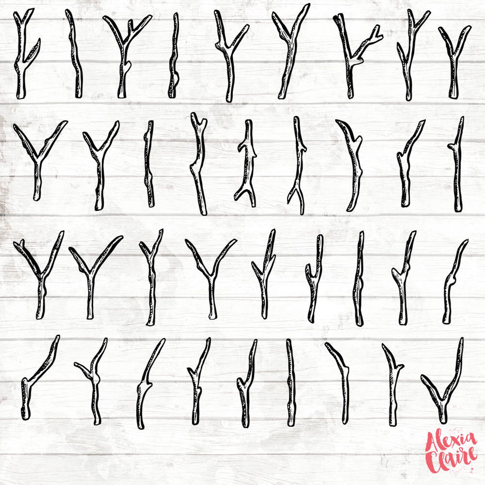Twig Clipart 32 Hand Drawn Twigs Cliparts Tree Logo Art - Etsy