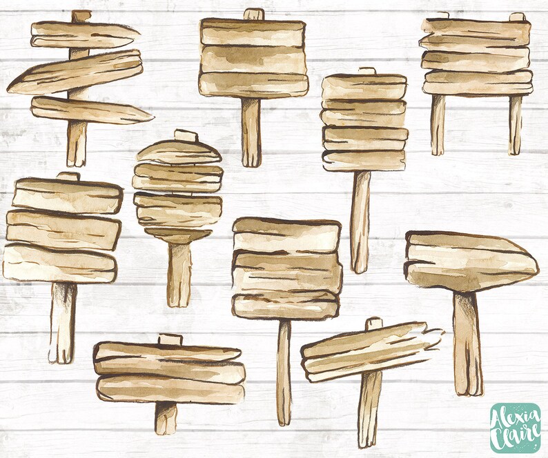 Autumn Wooden Signs Clipart Clip Art Watercolour signs | Etsy