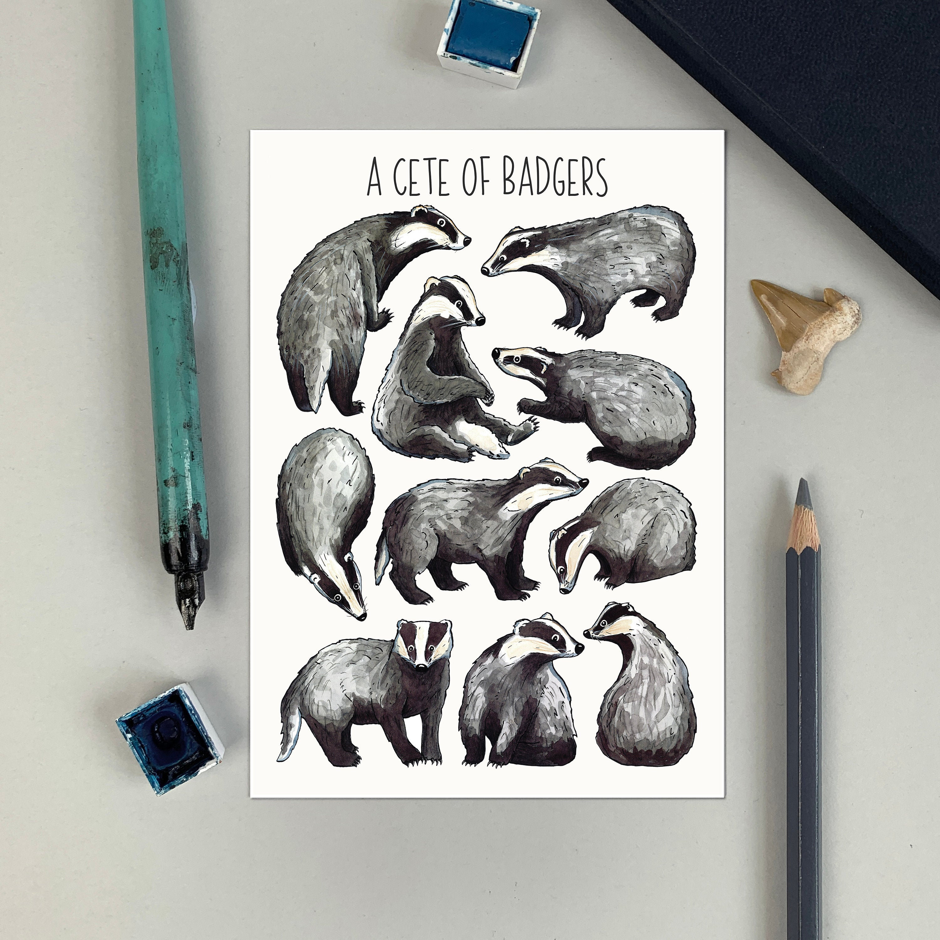 Badger Watercolour Postcard - Cete of Badgers Postcard Notelet - Etsy UK