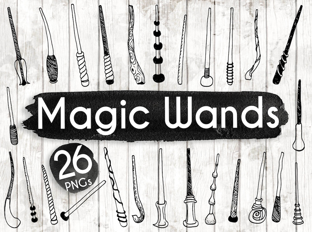 Wizard Magic Wands Clipart Hand Drawn Halloween Clip Art Halloween ...