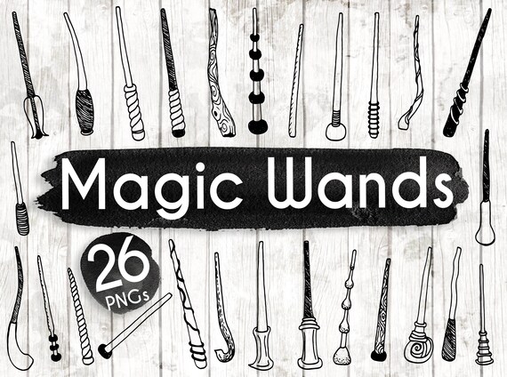 Wizard Magic Wands Clipart Hand Drawn Halloween Clip Art | Etsy