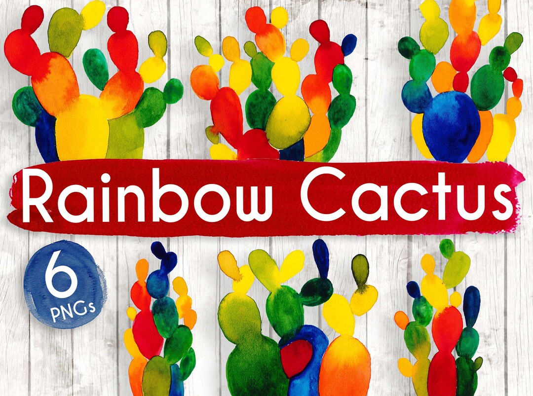 Rainbow Cactus Clipart Clip Art Commercial Use Rainbow Vector Graphic ...