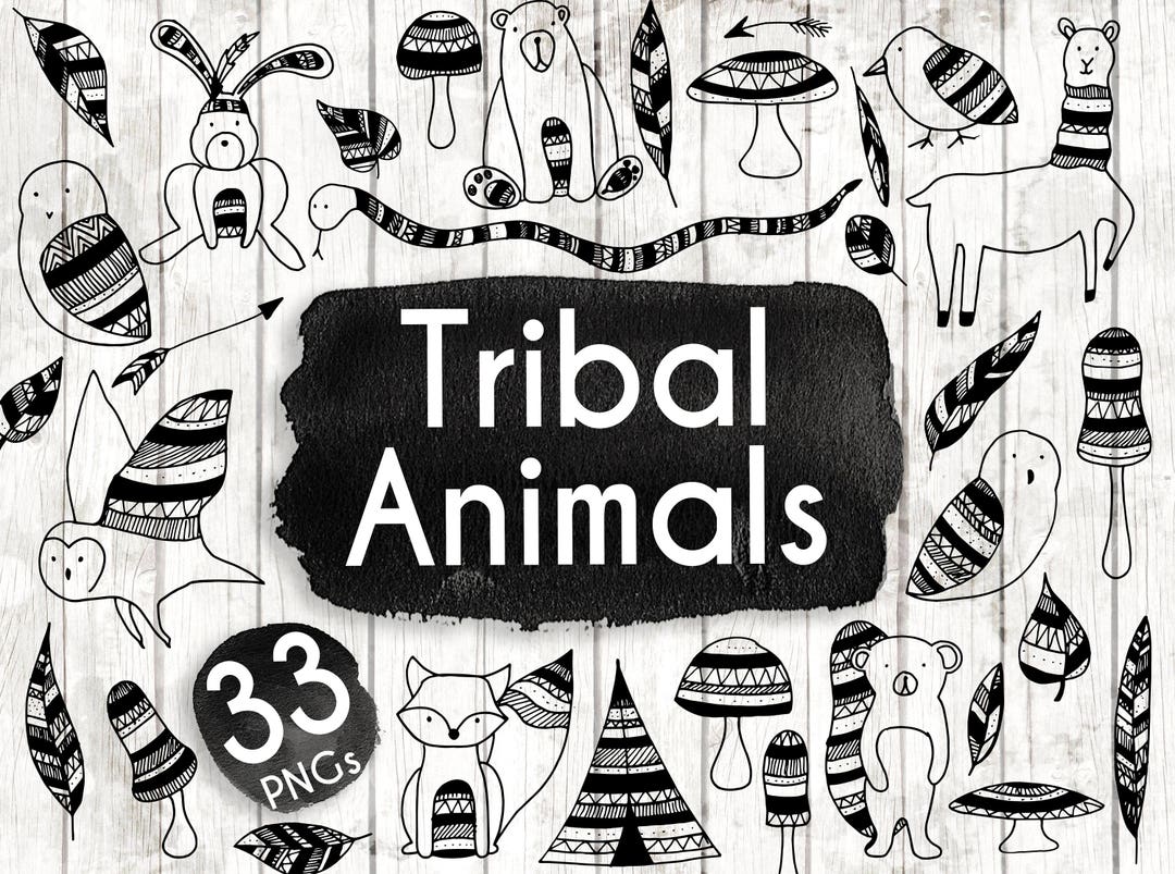 Tribal Animals Clipart Hand Drawn Animals Clipart Vector Tribal Art ...