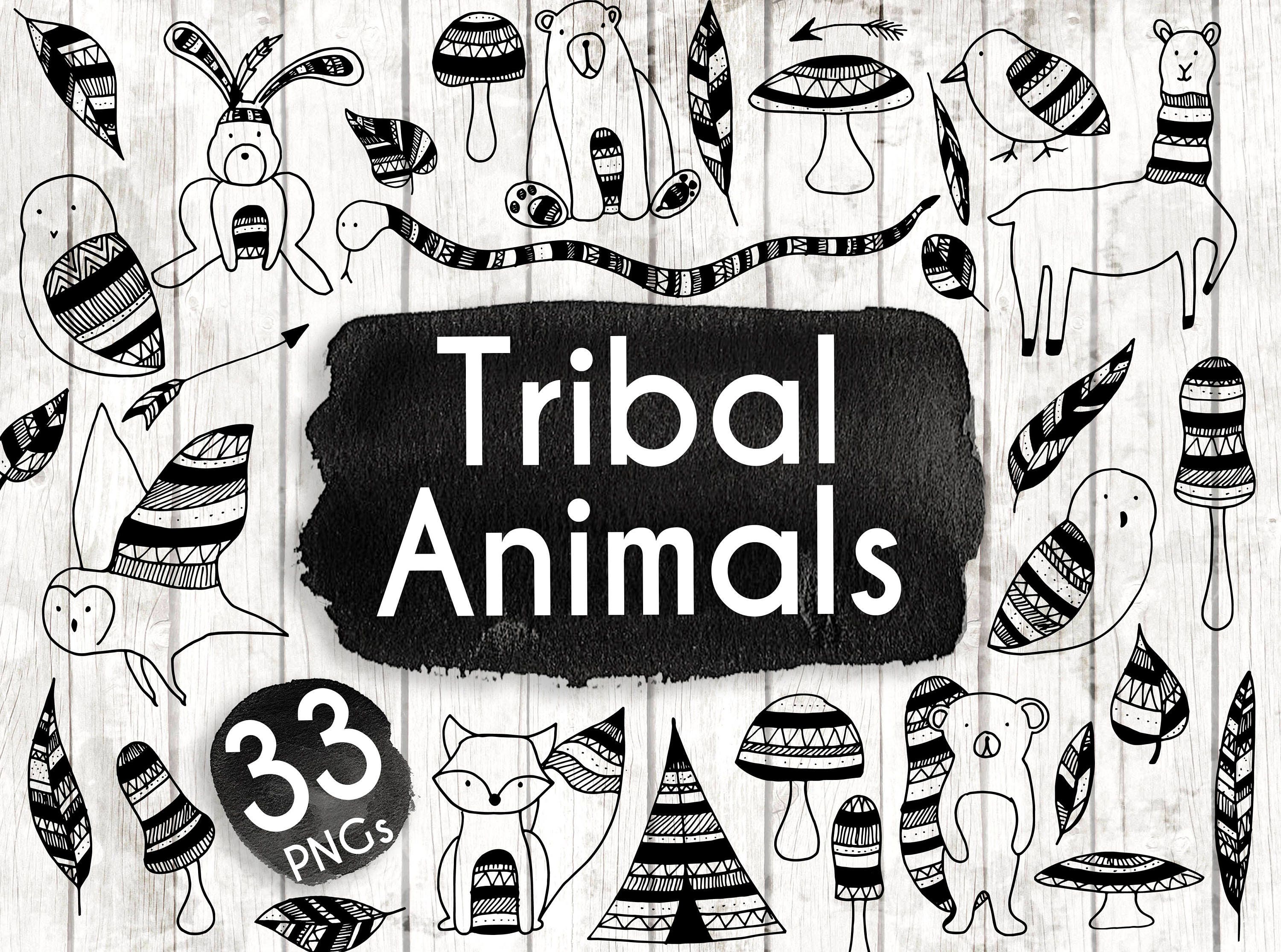 Tribal Animals Clipart Hand Drawn Animals Clipart Vector - Etsy UK