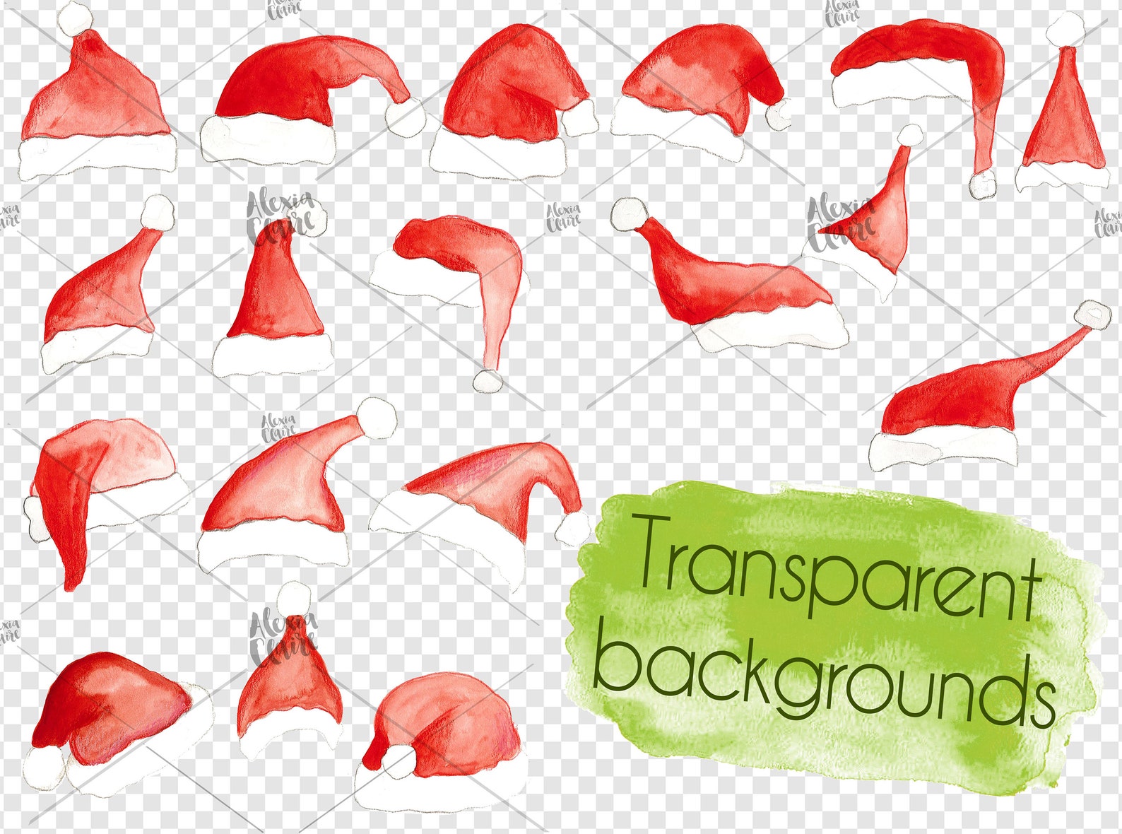 Santa Hats Clipart Santa Watercolour Christmas Clip Art | Etsy