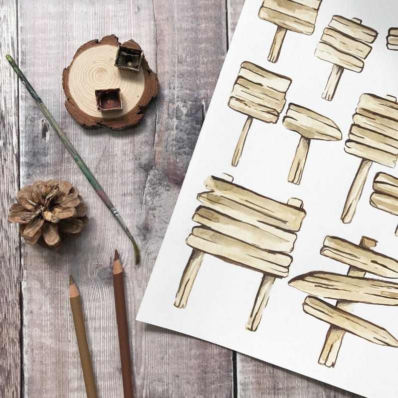 Autumn Wooden Signs Clipart Clip Art Watercolour signs | Etsy