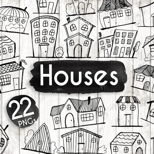Doodle House Clipart - Etsy