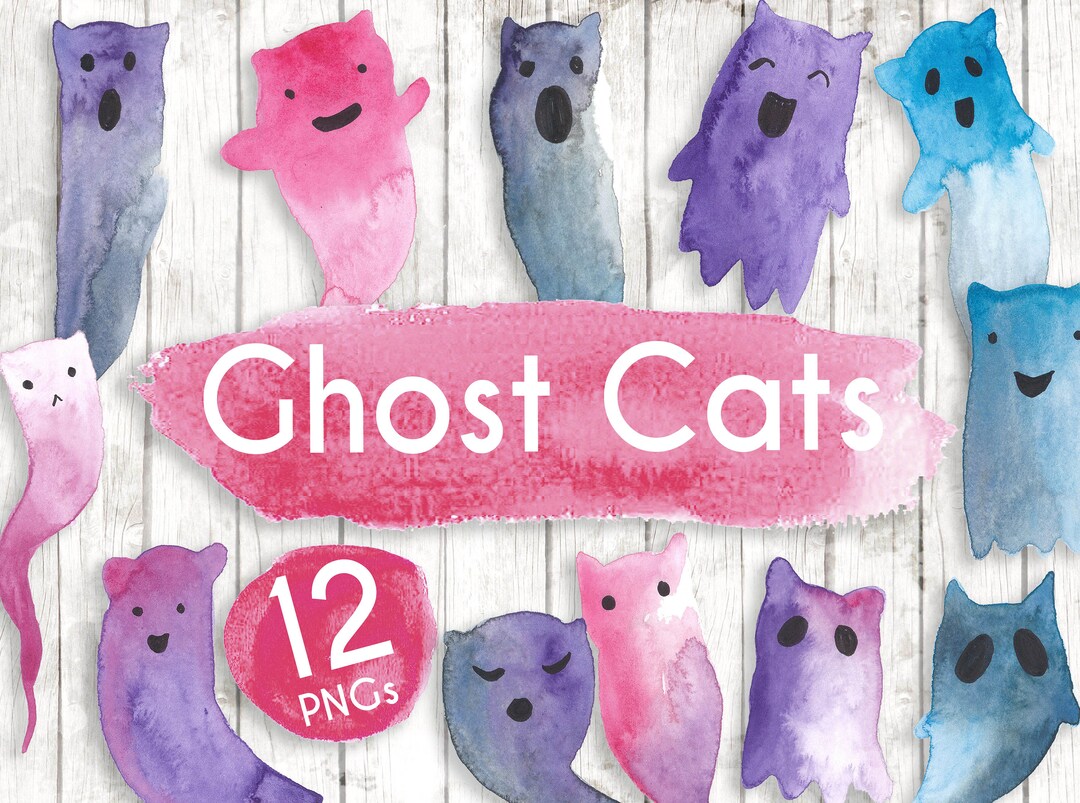 Halloween Cat Ghost Clipart Watercolour Cat Ghosts Planner Digital Clip ...