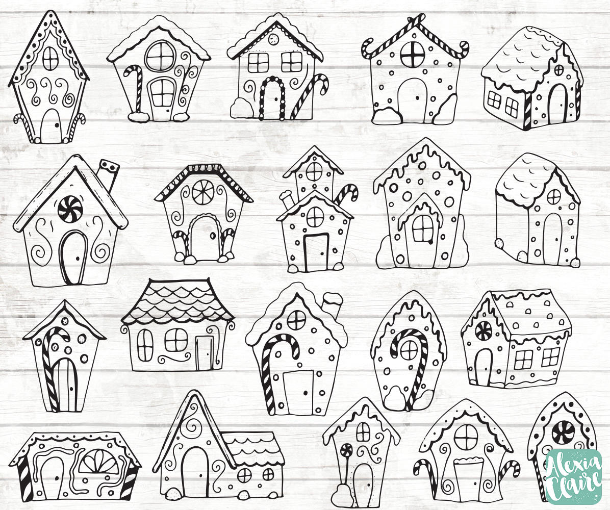 Gingerbread House Clip Art Black And White