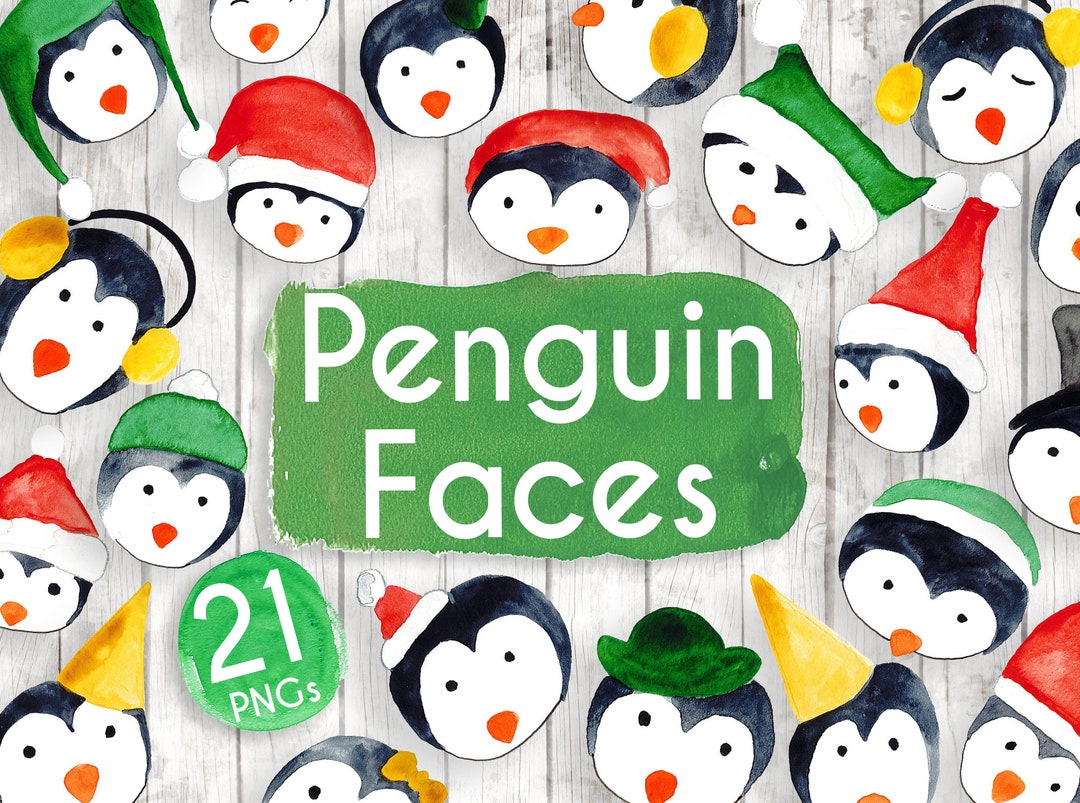 Penguin Clipart Penguin Watercolour Christmas Clip Art Penguin Faces ...