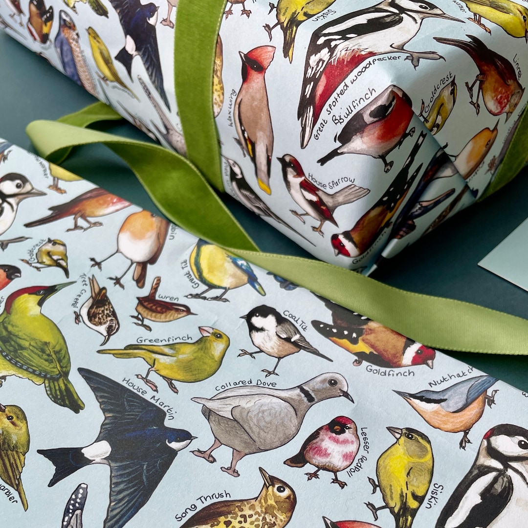 Garden Birds Wrapping Paper - Watercolour Wildlife Birthday Gift Wrap ...