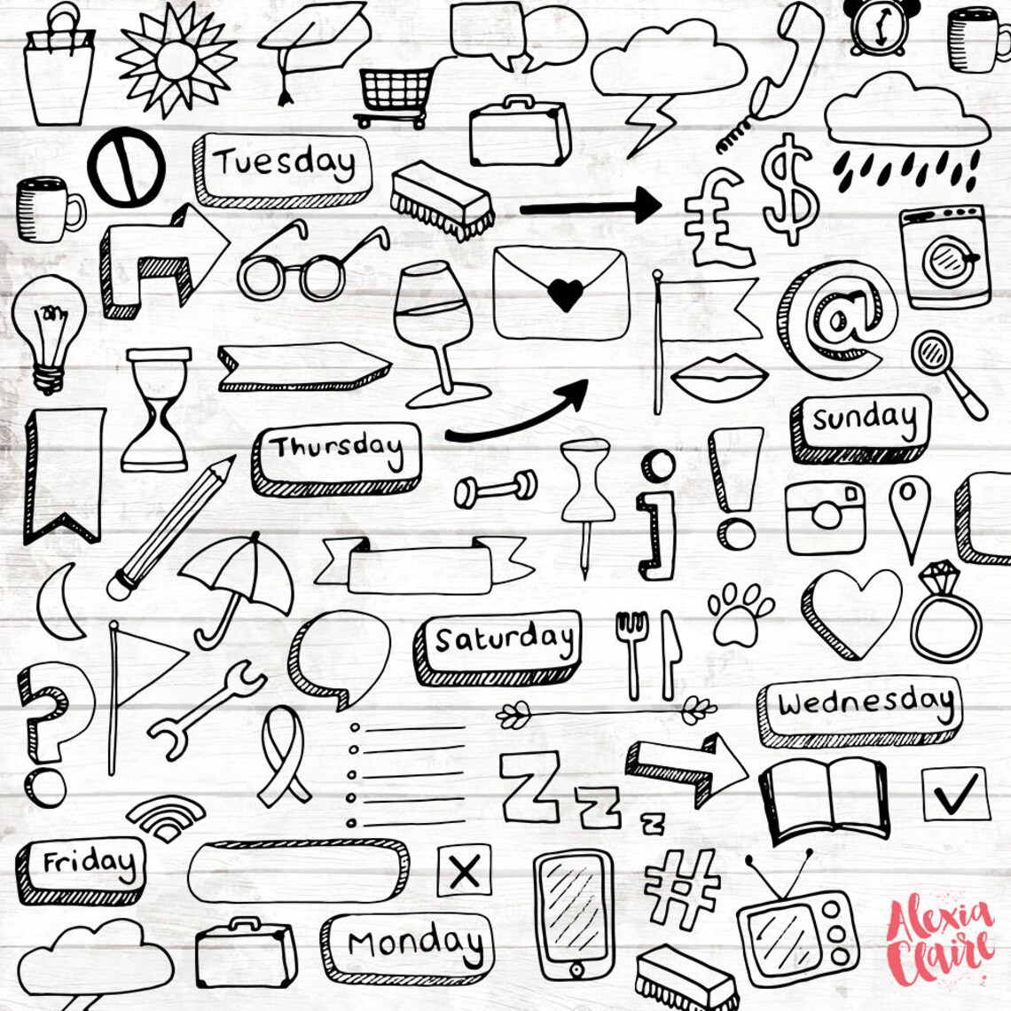 Planner Icons Clipart Hand Drawn Planner Printables | Etsy