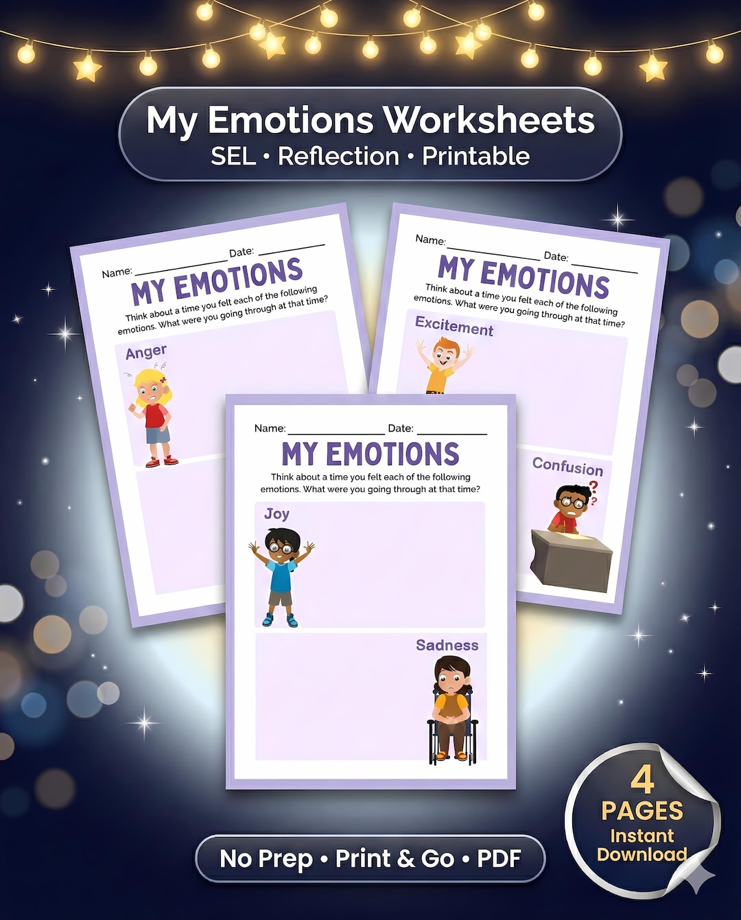 Emotions Worksheet for Kids Printable PDF | SEL Reflection Activity for ...
