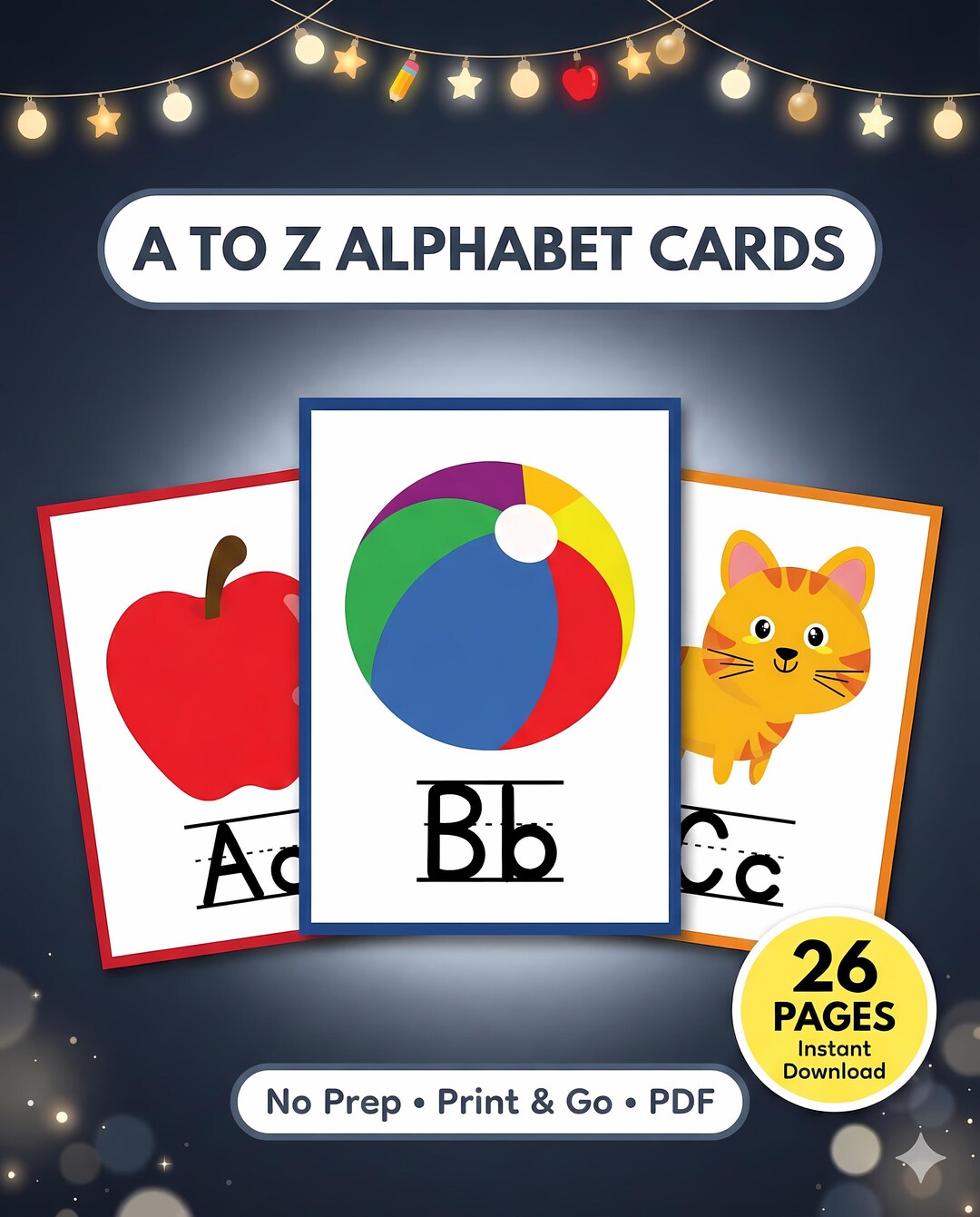 Alphabet Flashcards Printable PDF | A to Z ABC Letter Cards Uppercase ...