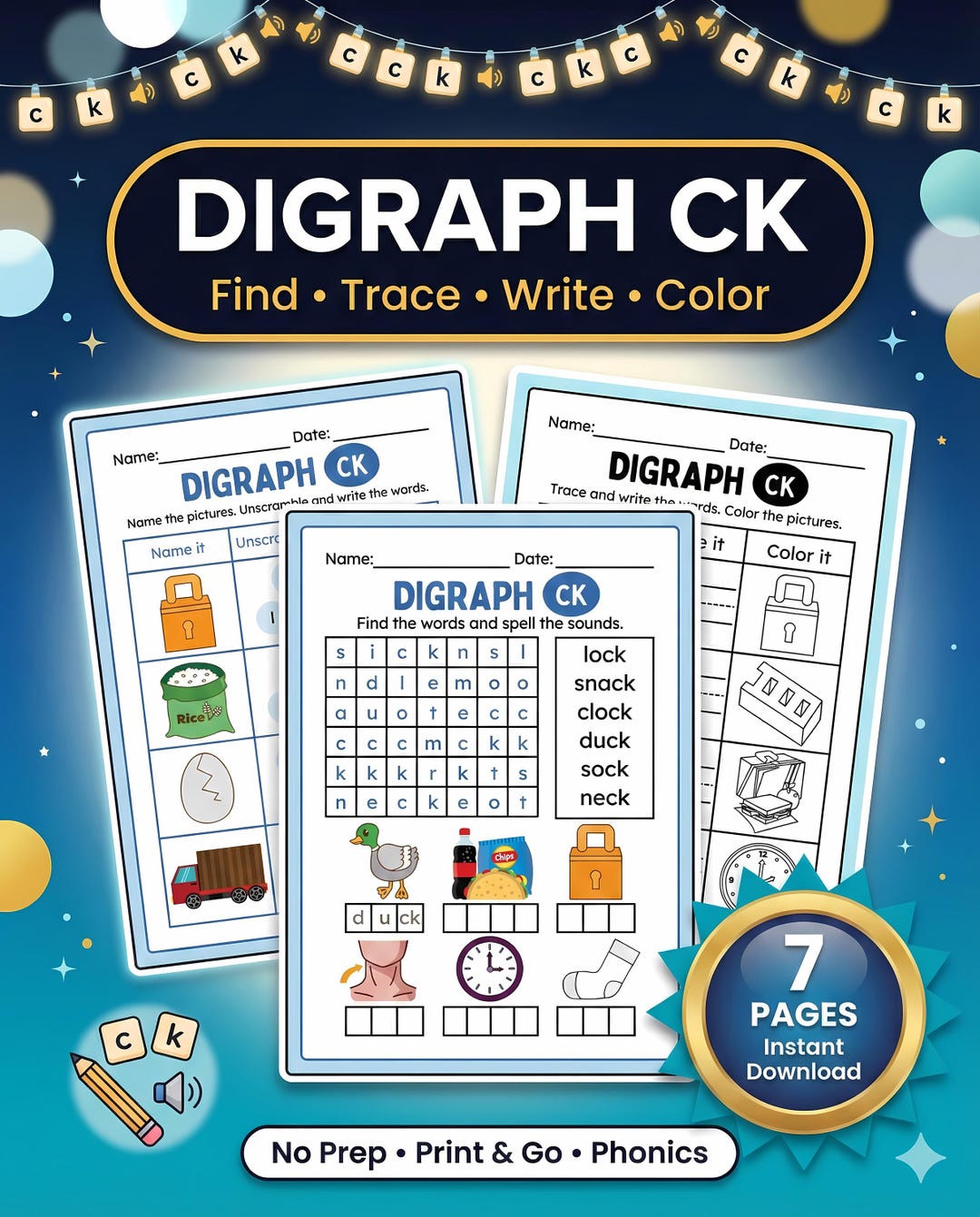 Digraph CK Worksheets | No Prep Phonics Packet | Print & Go ...