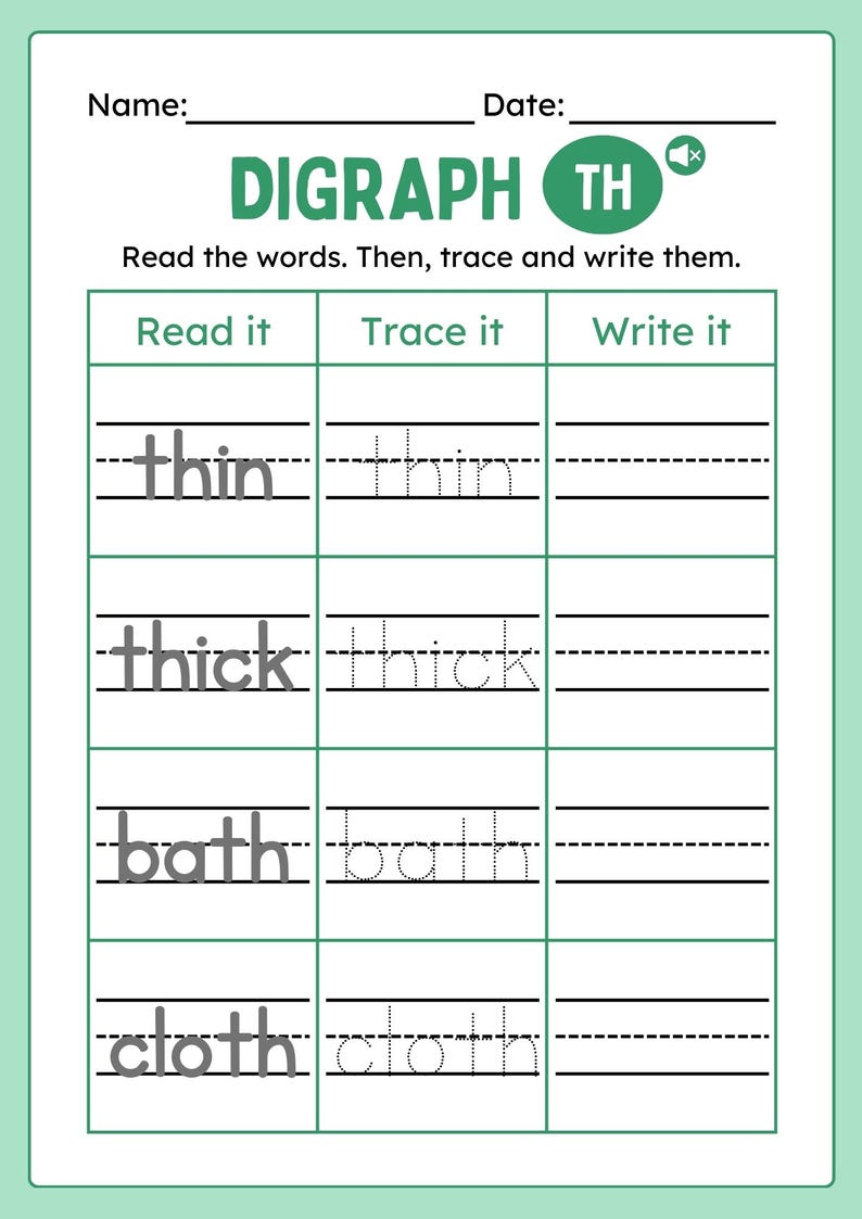 TH Digraph Worksheets | No Prep Phonics Packet | Print and Go ...