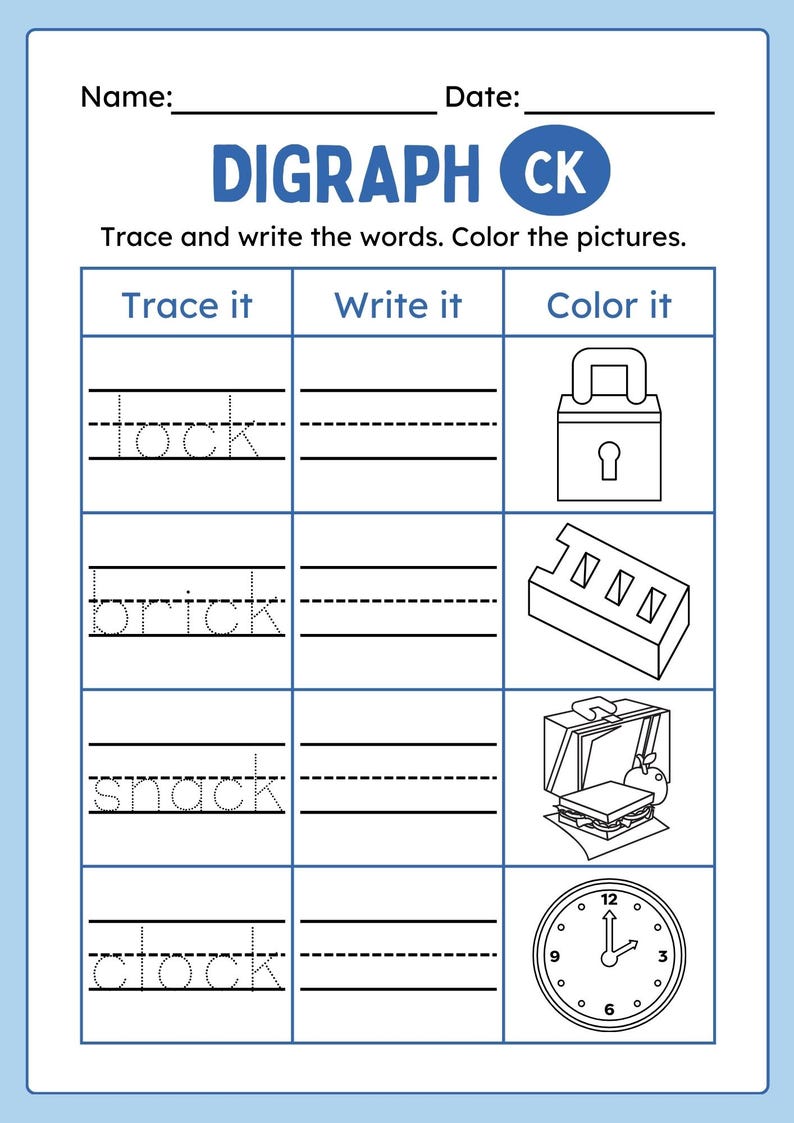 Digraph CK Worksheets | No Prep Phonics Packet | Print & Go ...