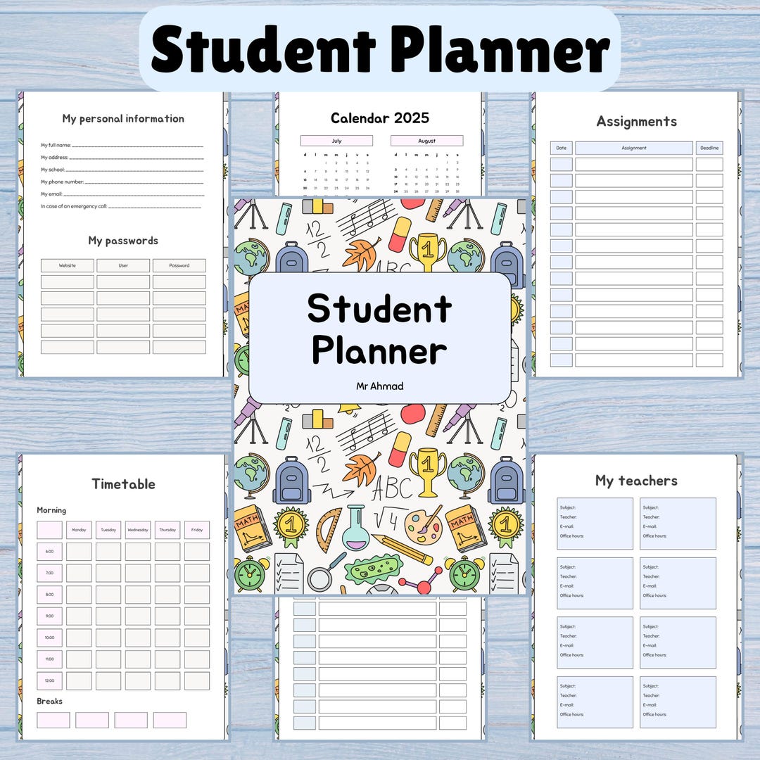 Doodle Student Planner: Printable Class Schedule & Homework Tracker ...