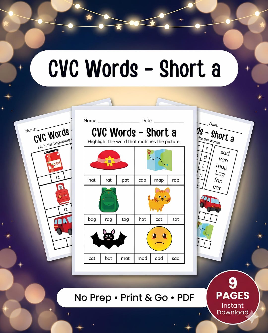Short A CVC Words Worksheets | Kindergarten Phonics Printables | Word ...