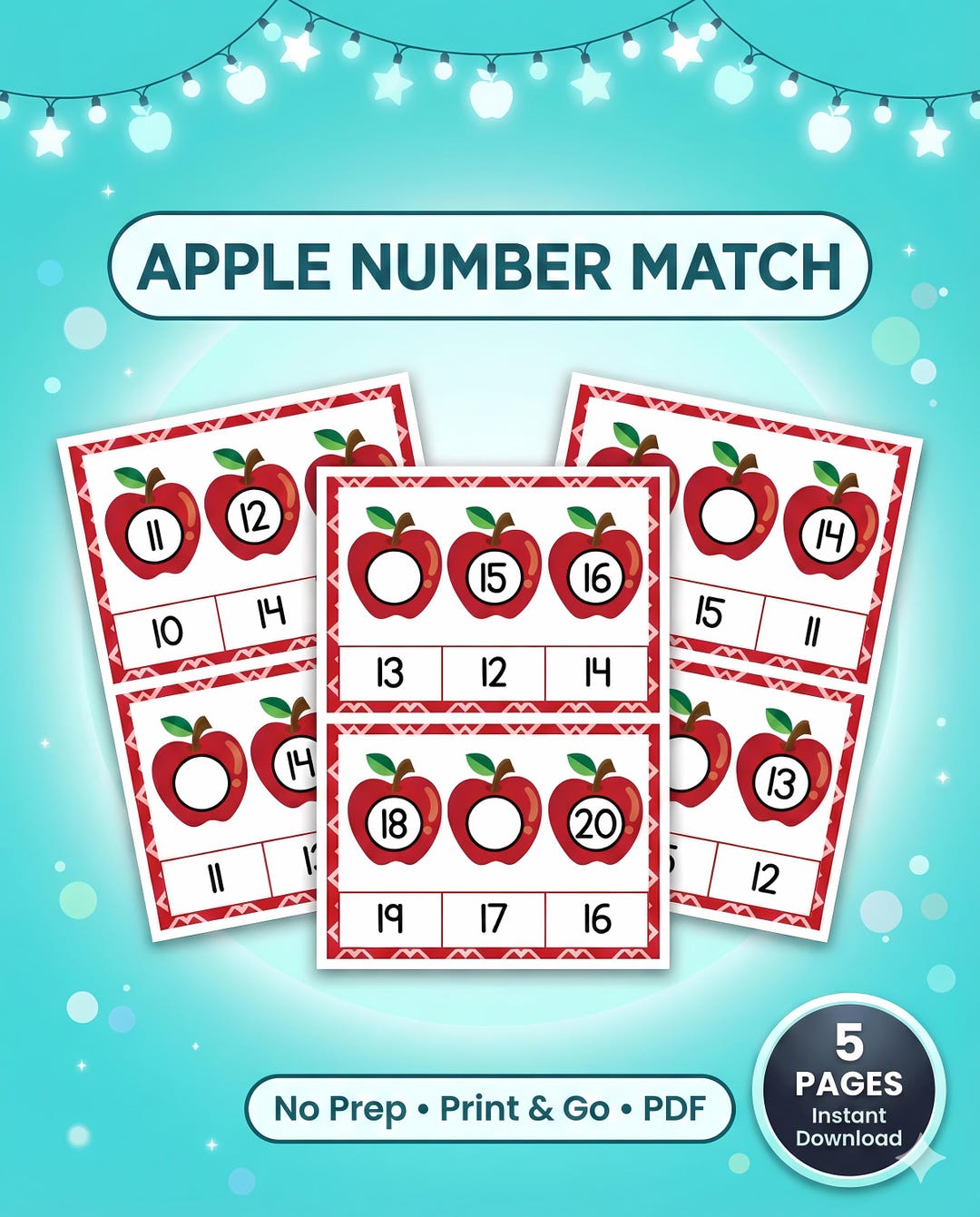 Apple Number Match Printable PDF | Numbers 11-20 Missing Number Cards ...