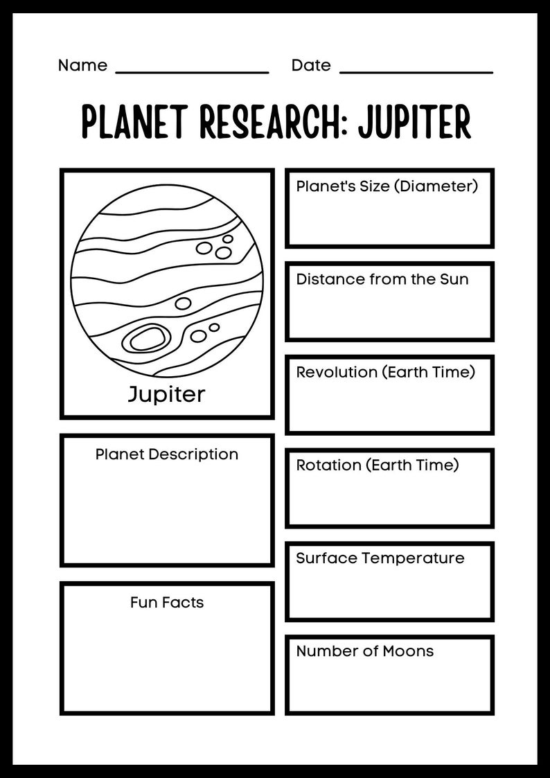 Planet Research Worksheets Printable PDF | Jupiter Saturn Venus Report ...