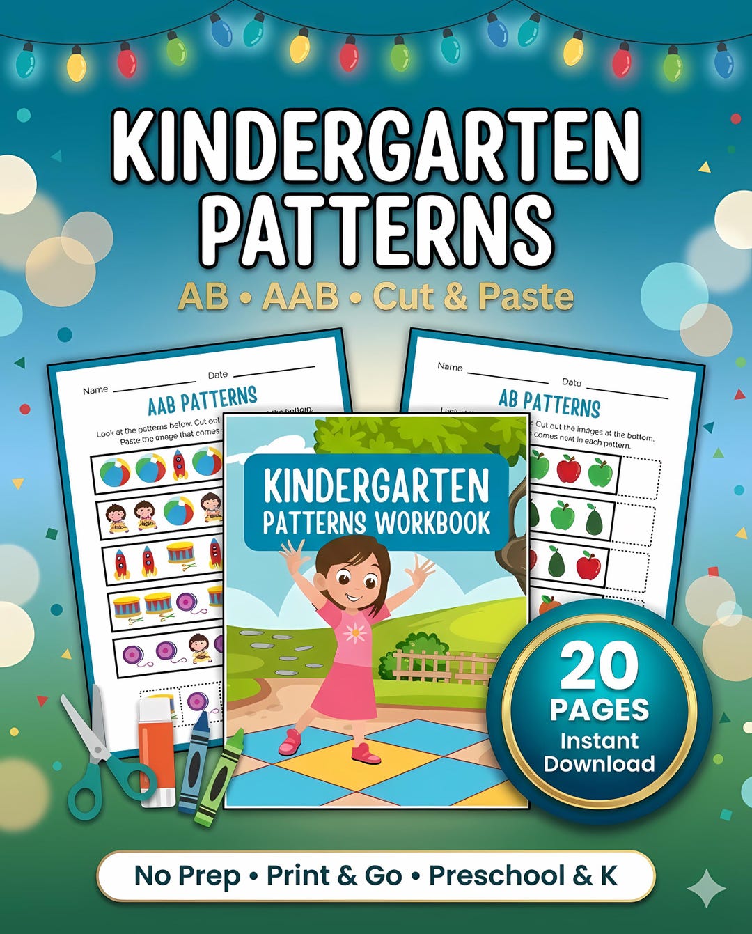 Kindergarten Patterns Worksheets AB AAB | Cut and Paste Patterning ...