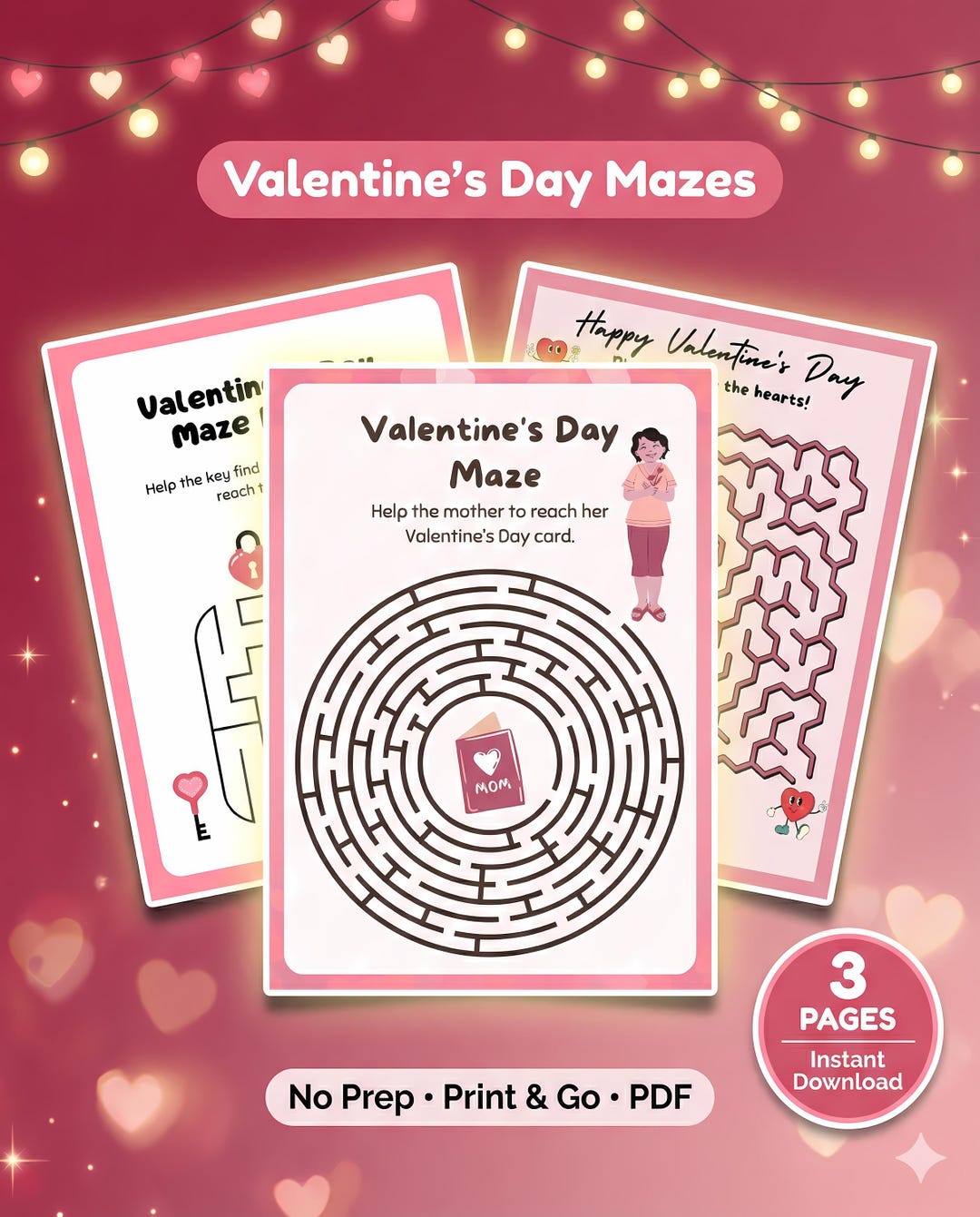 Valentine's Day Maze Printable for Kids, Fine Motor Maze Worksheet ...