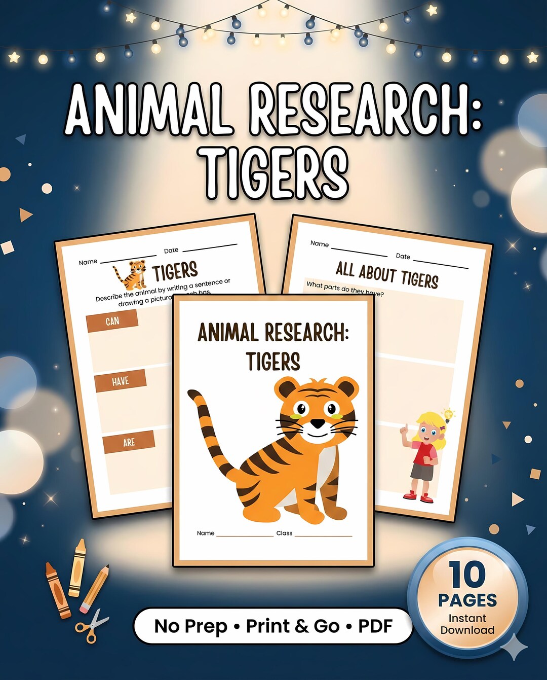 Tiger Research Report Printable | Animal Research Project Elementary ...