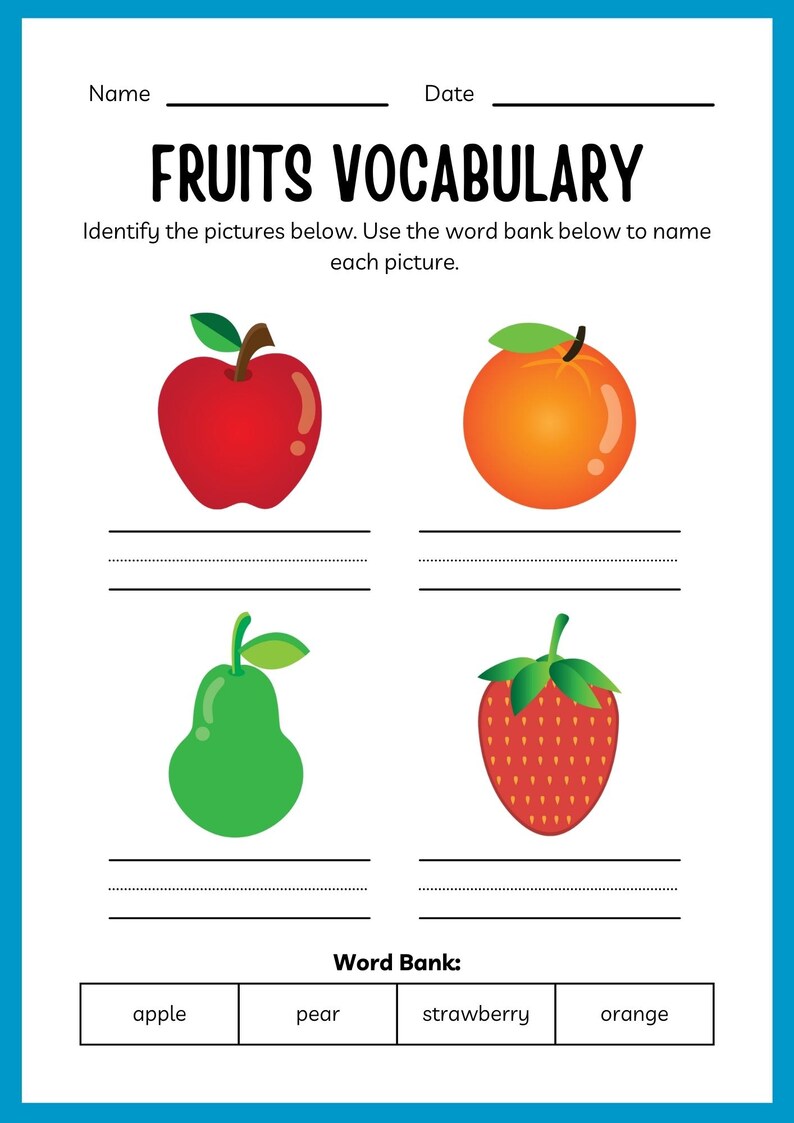 Fruits ESL Workbook Printable PDF, Fruit Vocabulary Worksheets, Word ...