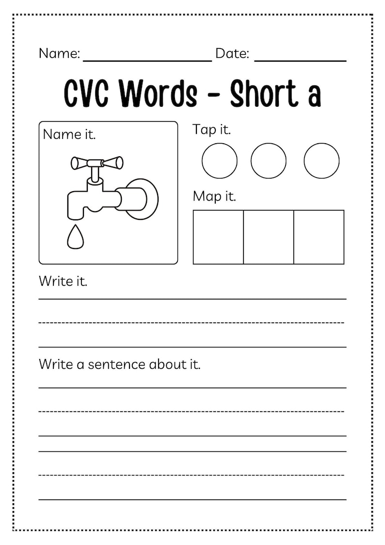 Kindergarten CVC Worksheets | Short Vowel Phonics Workbook | Word Work ...