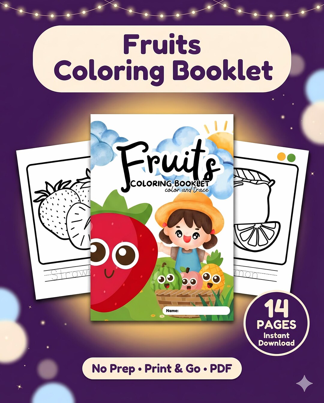 Fruits Coloring Booklet Printable for Toddlers Preschool | Fruit ...