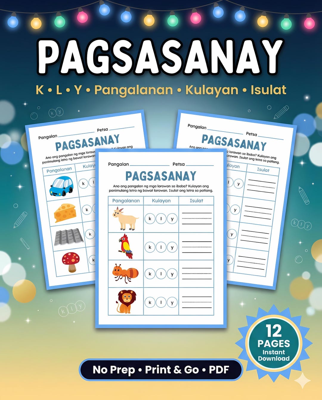 Pagsasanay Filipino Worksheets K L Y | Pangalanan Kulayan Isulat ...