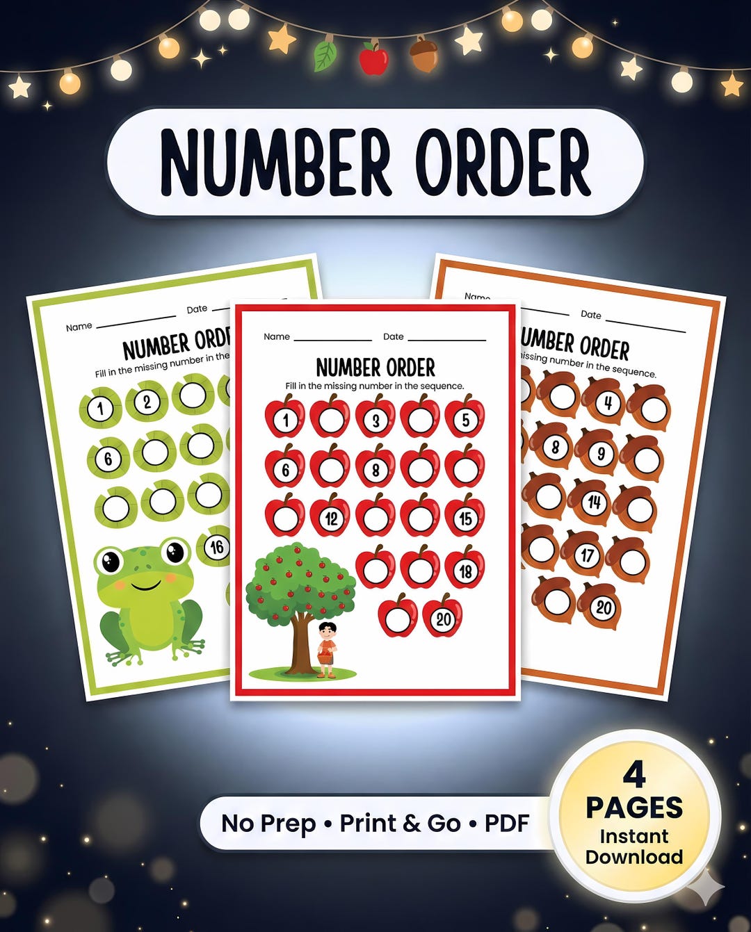 Number Order Worksheets 1-20 | Missing Numbers Sequencing | Preschool ...