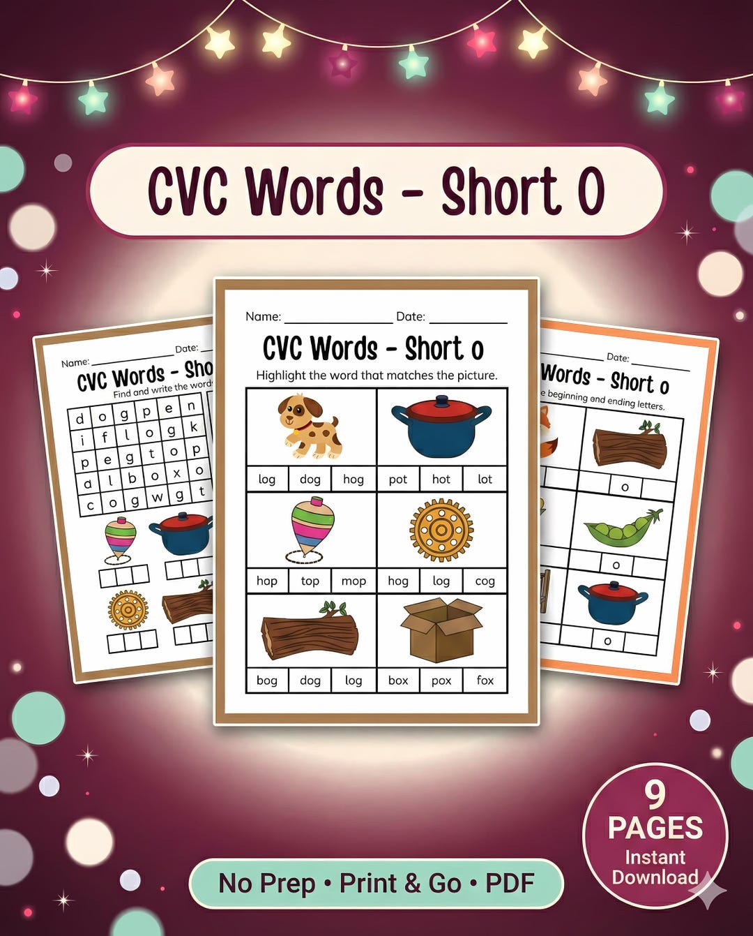 Short O CVC Words Worksheets | Kindergarten Phonics Printables | Word ...