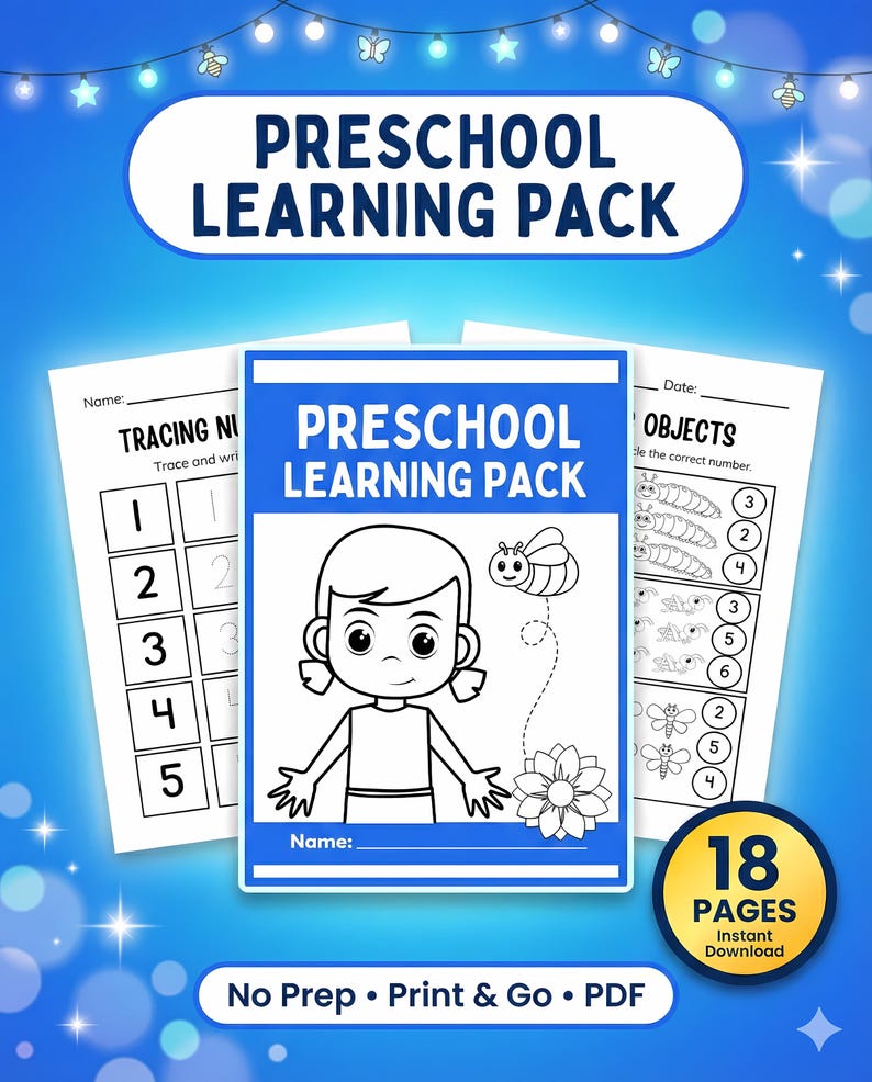 Number Tracing Worksheets Preschool Printable PDF | Counting Activity ...
