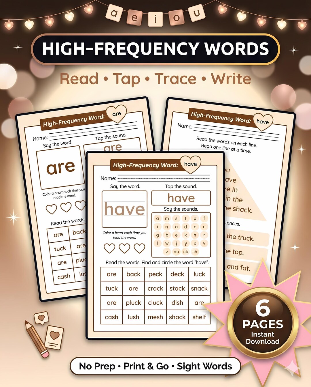 High-frequency Words Worksheets, Read Tap Trace Write, No Prep Print ...