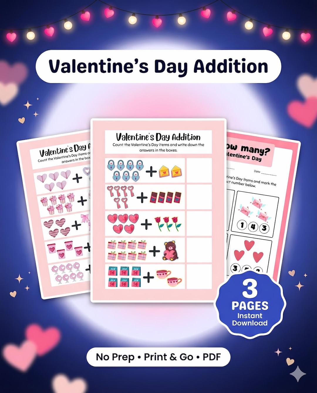Valentine's Day Addition Worksheet Printable for Kids | Picture ...