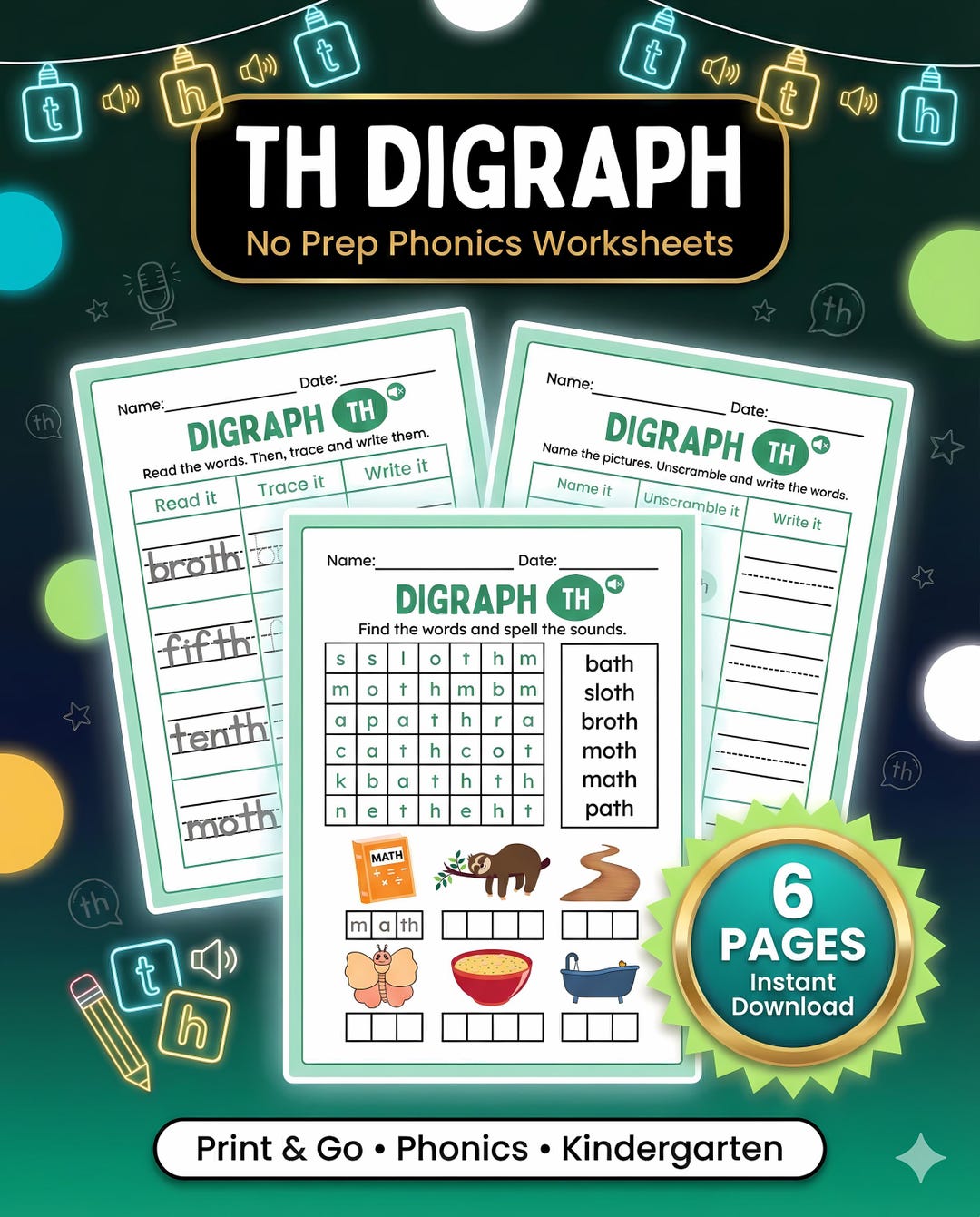 TH Digraph Worksheets | No Prep Phonics Packet | Print and Go ...