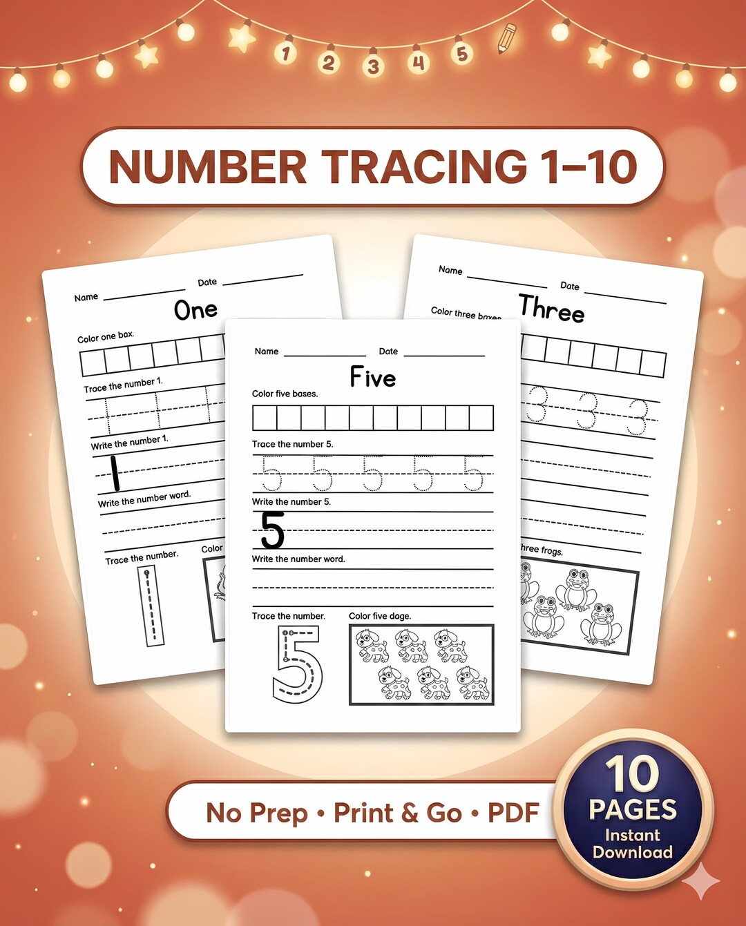 Number Tracing Worksheets 1-10 | Preschool Kindergarten Number Writing ...