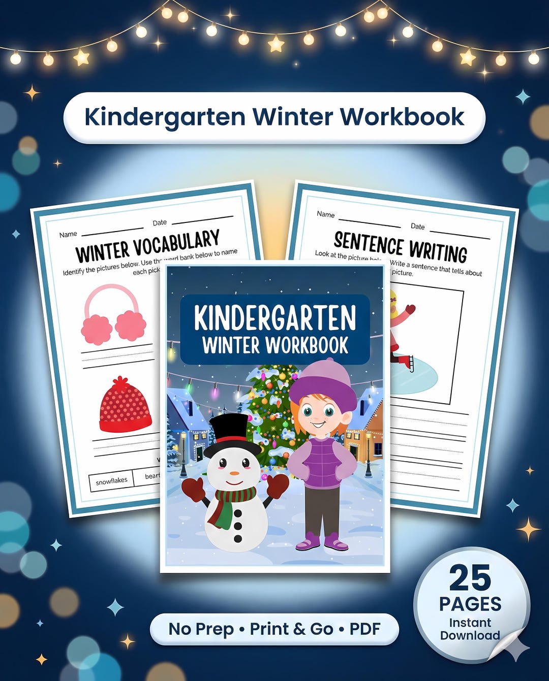 Kindergarten Winter Workbook 25 Pages | Winter Vocabulary & Sentence ...