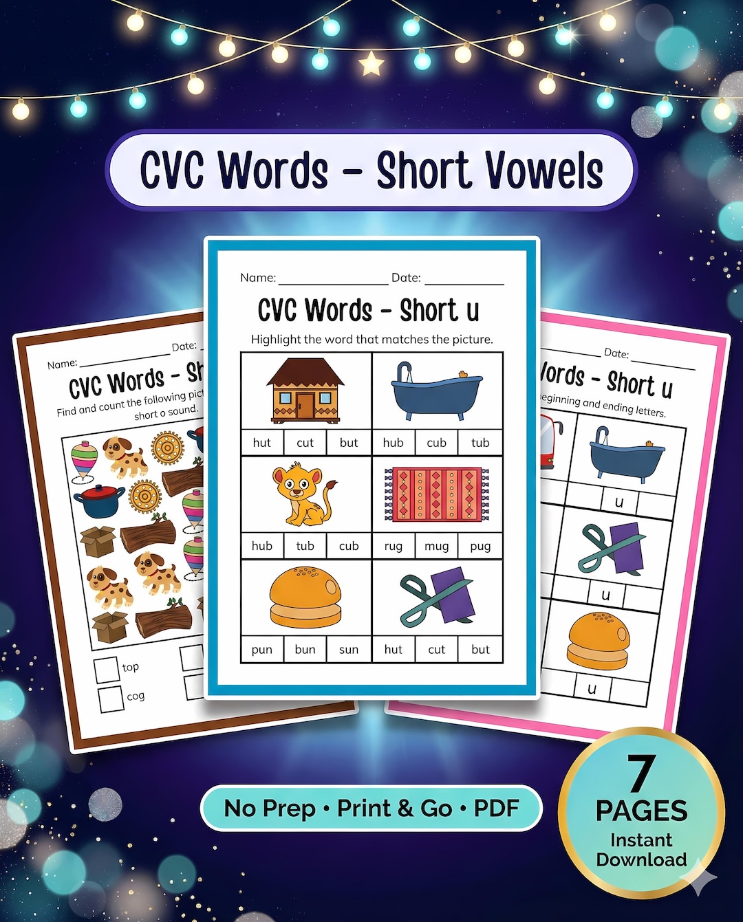 CVC Short Vowels Worksheets | Kindergarten Phonics Word Work Printables ...