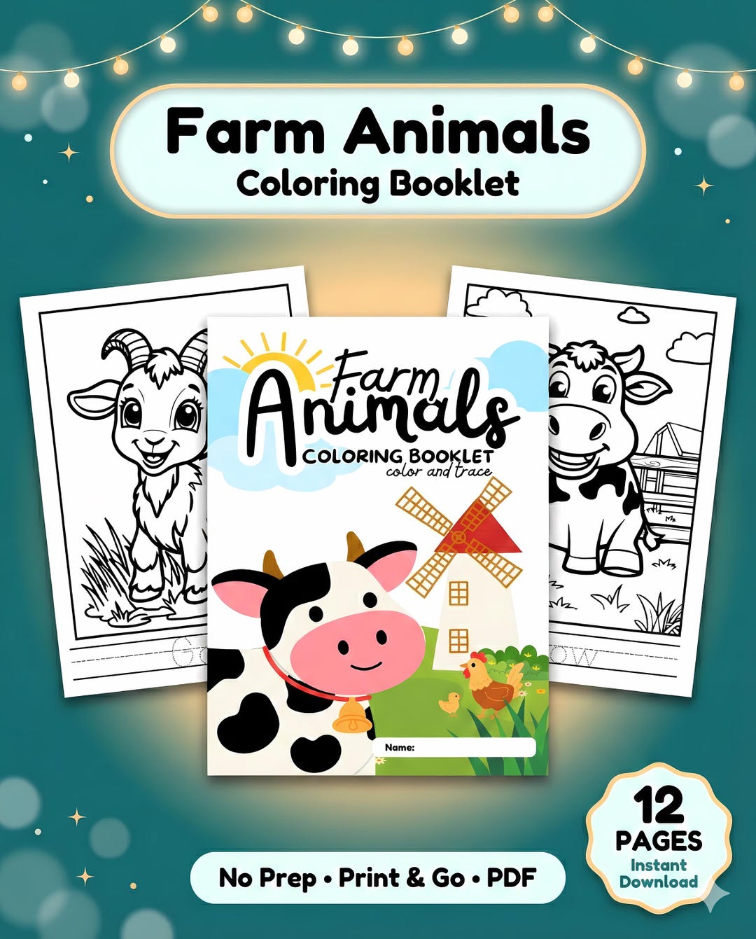 Farm Animals Coloring Booklet Printable for Toddlers & Preschool ...