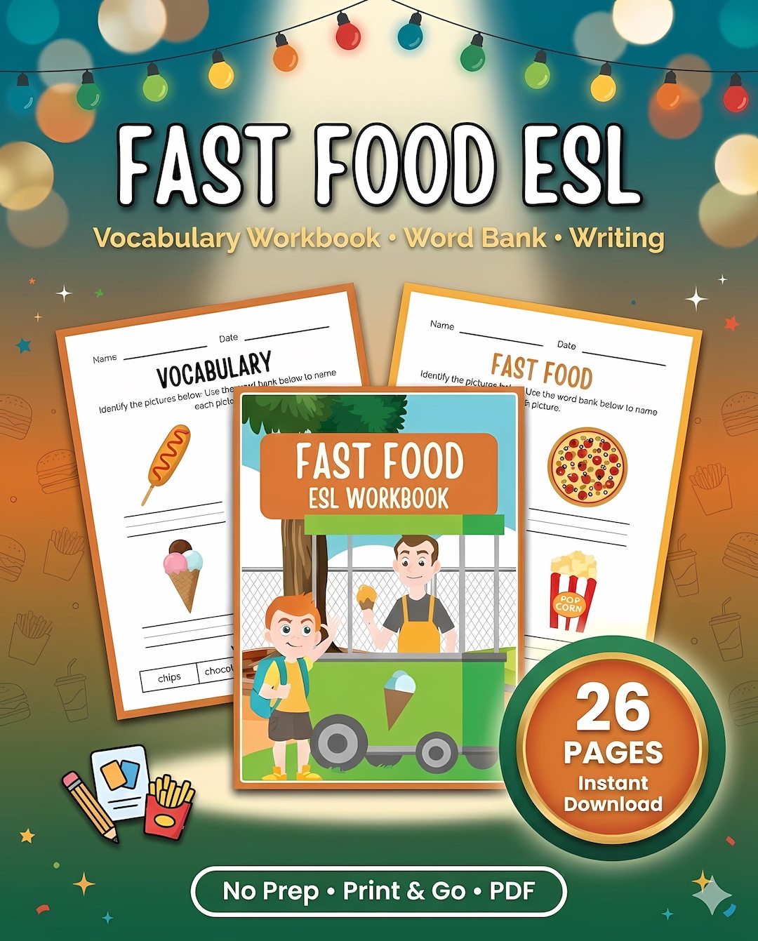 Fast Food ESL Workbook Printable PDF, Vocabulary Worksheets, Word Bank ...