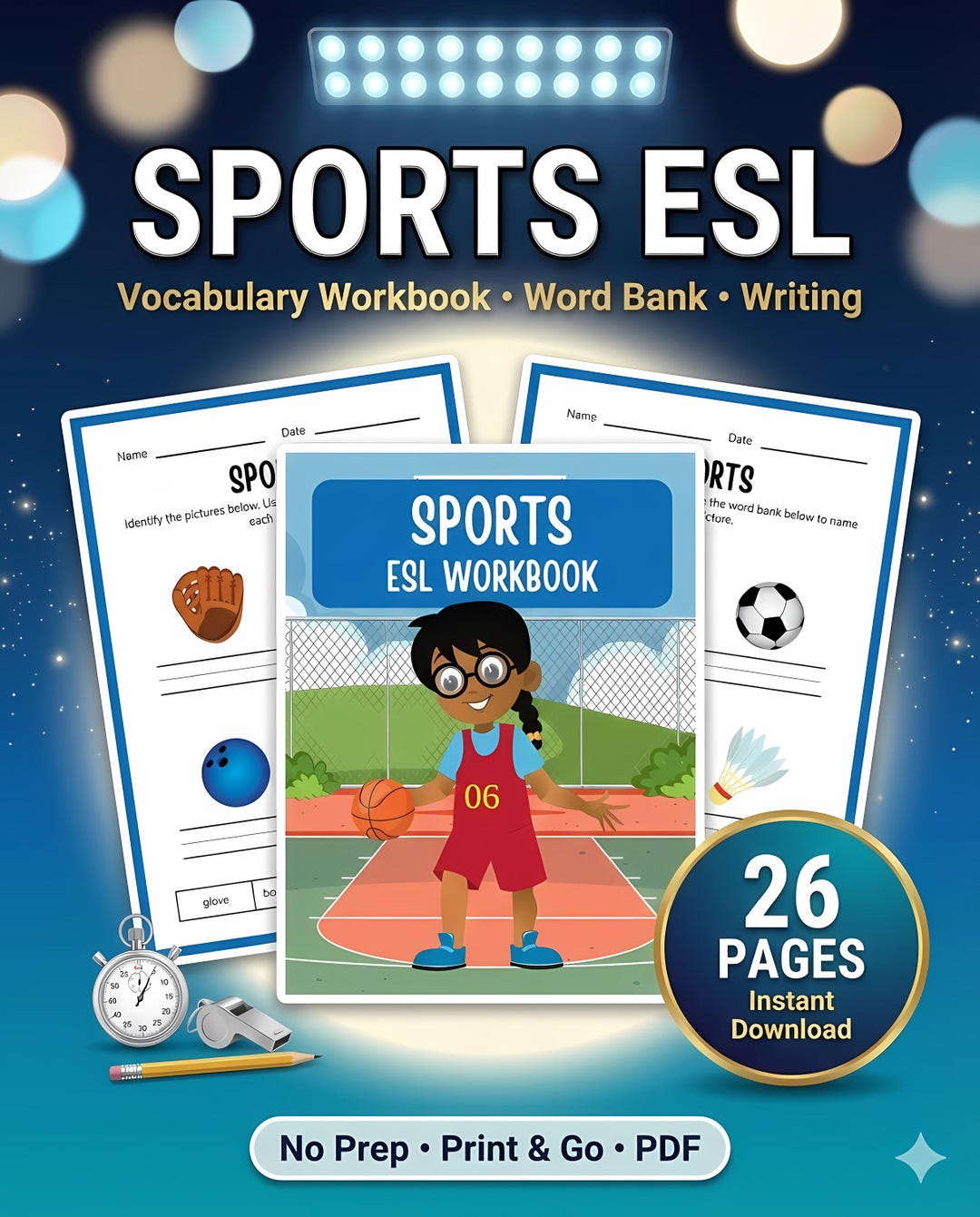 Sports ESL Workbook Printable PDF, Sports Vocabulary Worksheets, Word ...