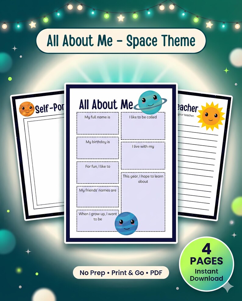 All About Me Worksheet Space Theme | Back to School Getting to Know You ...