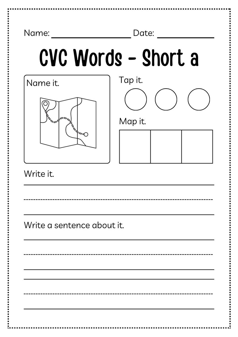 Kindergarten CVC Worksheets | Short Vowel Phonics Workbook | Word Work ...