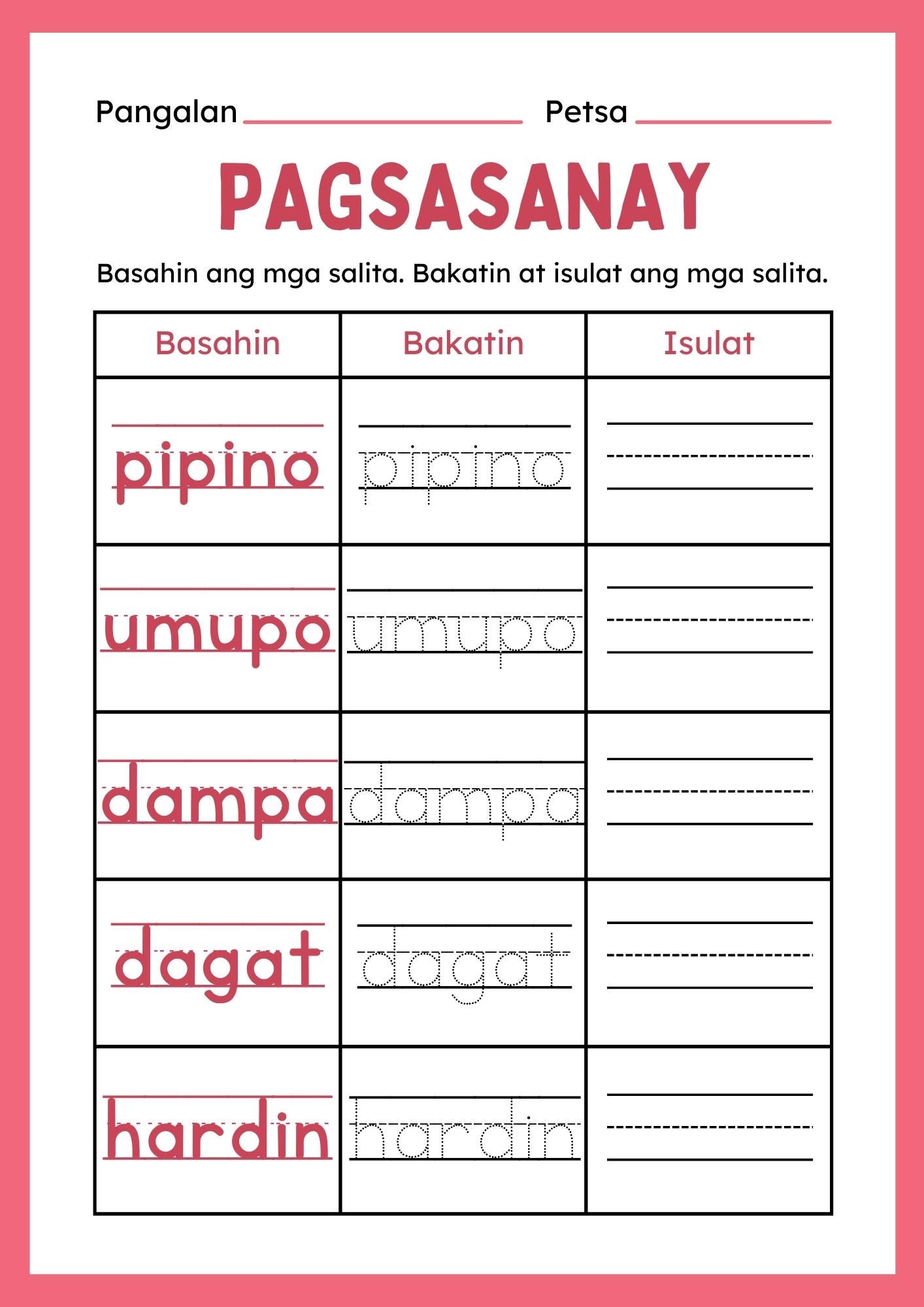 Filipino Beginning Sounds Worksheets | Pagsasanay Pangalanan Kulayan ...